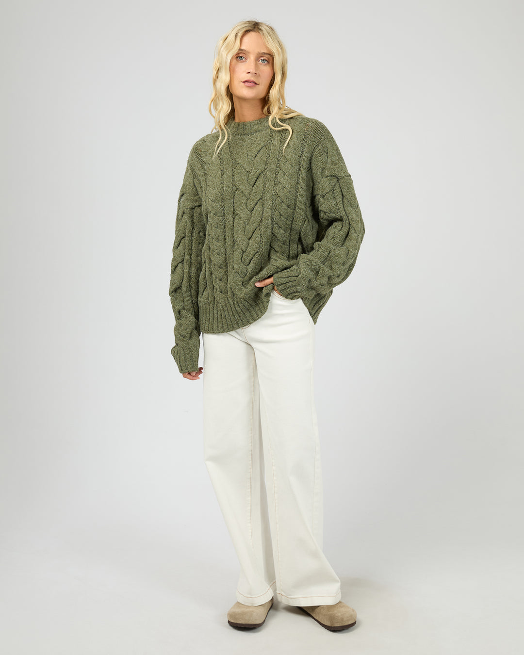 Higgins Cable Knit Khaki – All About Eve Clothing