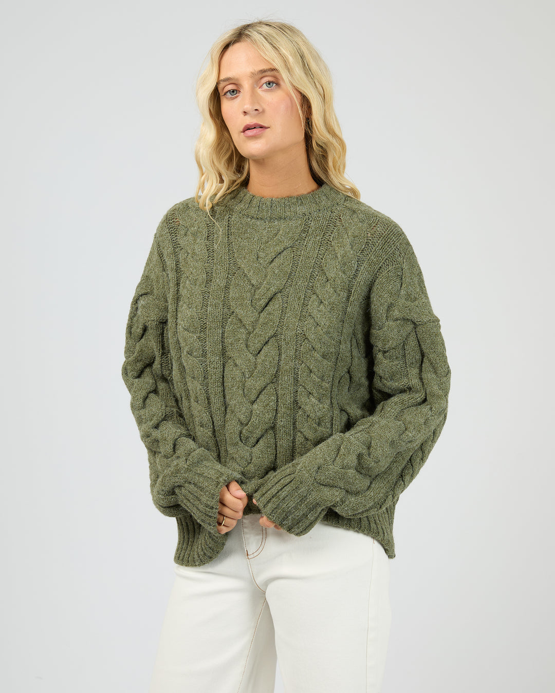 Higgins Cable Knit Khaki – All About Eve Clothing